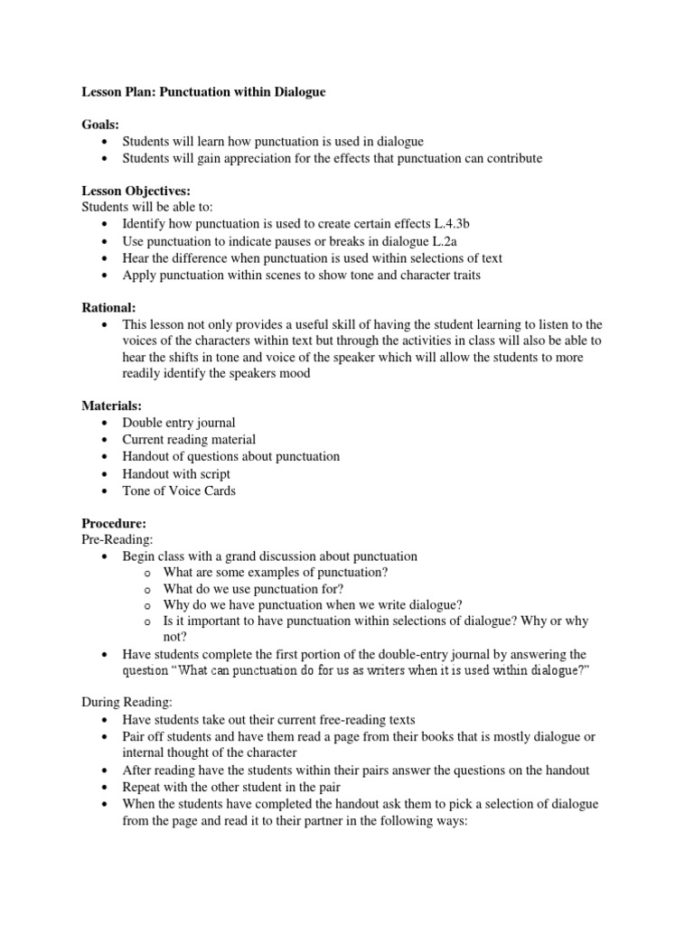 Lesson Plan | PDF | Punctuation | Dialogue