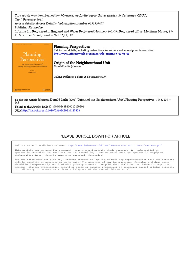 Origin of The Neighbourhood Unit | PDF | Neighbourhood | Sociology