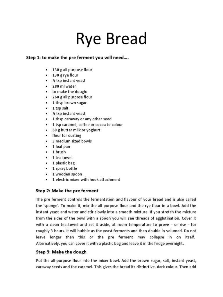 Rye Bread: Step 1: To Make The Pre Ferment You Will Need | Download Free PDF | Dough | Breads