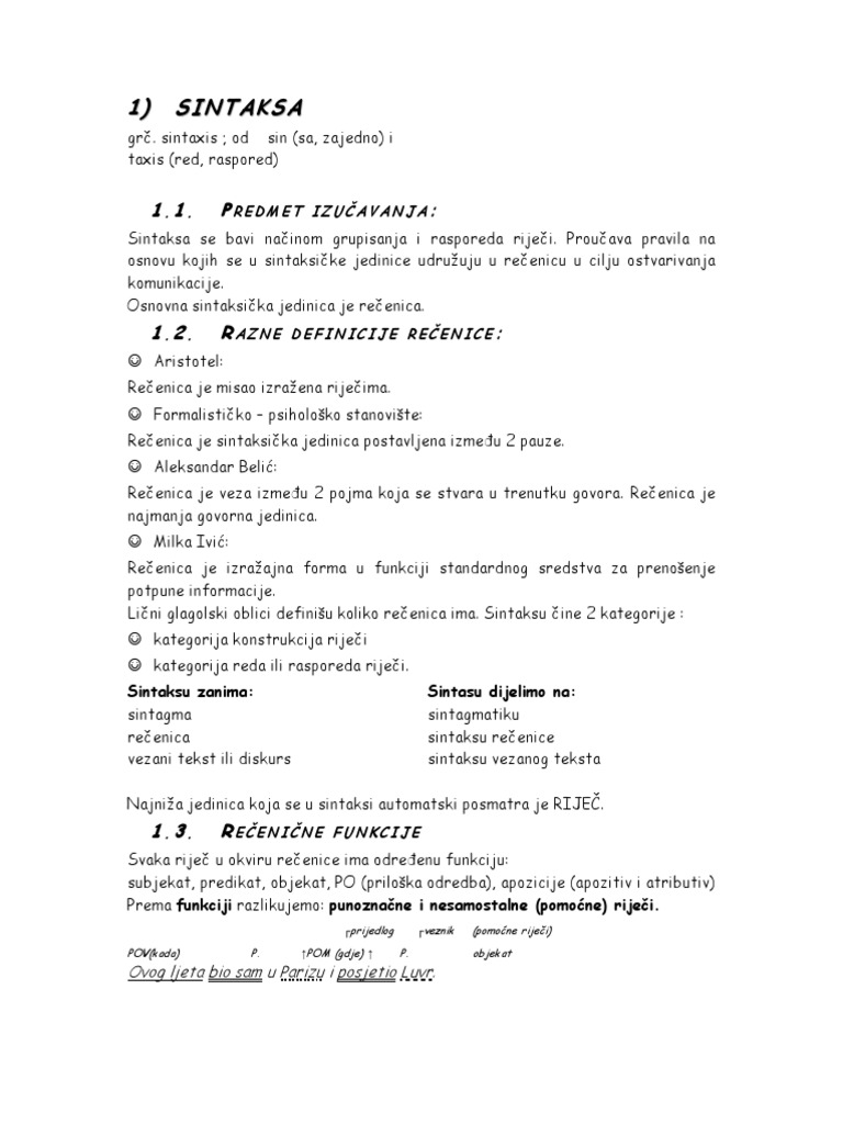 Srpski Jezik Sintaksa | PDF
