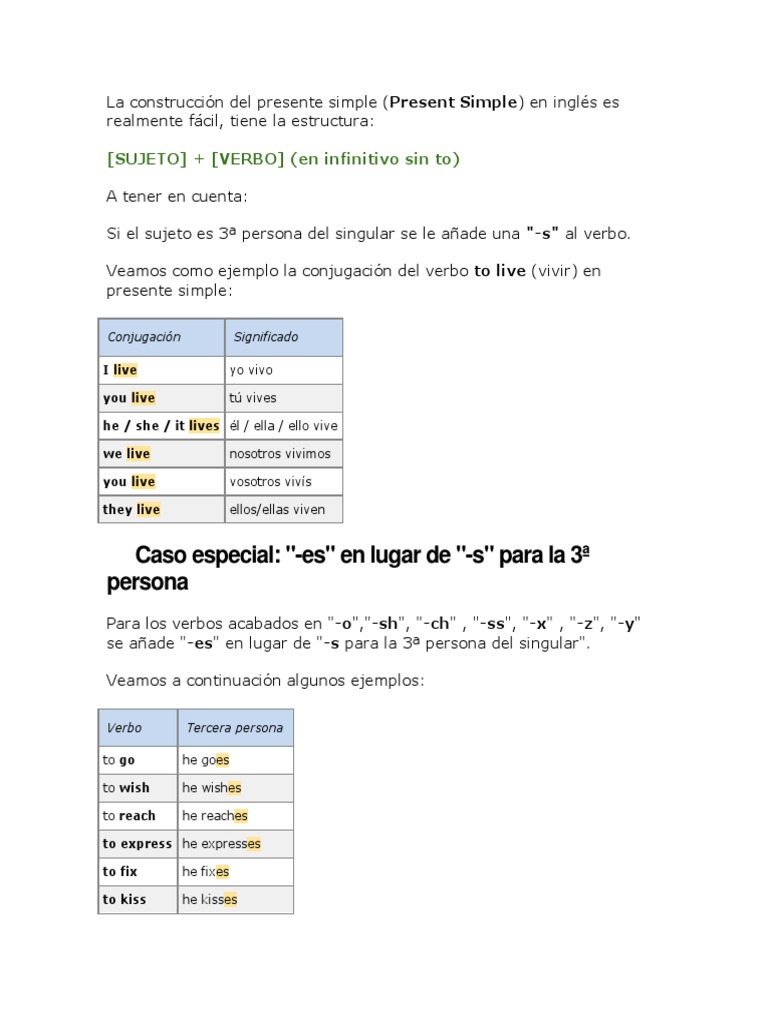 La Construcción Del Presente Simple | PDF