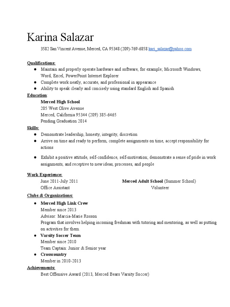 Karina Salazar's Resume Overview | PDF | Career & Growth