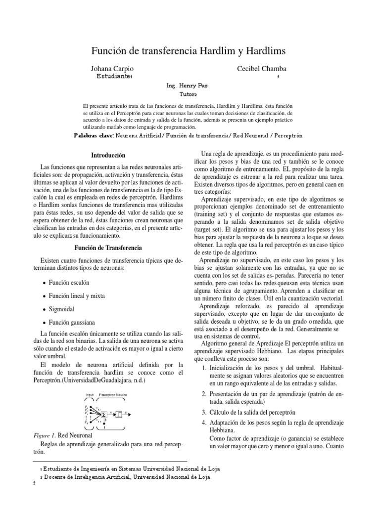 Hard Lim | PDF | Red neuronal artificial | Enseñanza de matemática