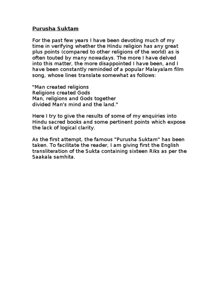 Purusha Suktam-2 | PDF | Sacrifice | Hindu Philosophy
