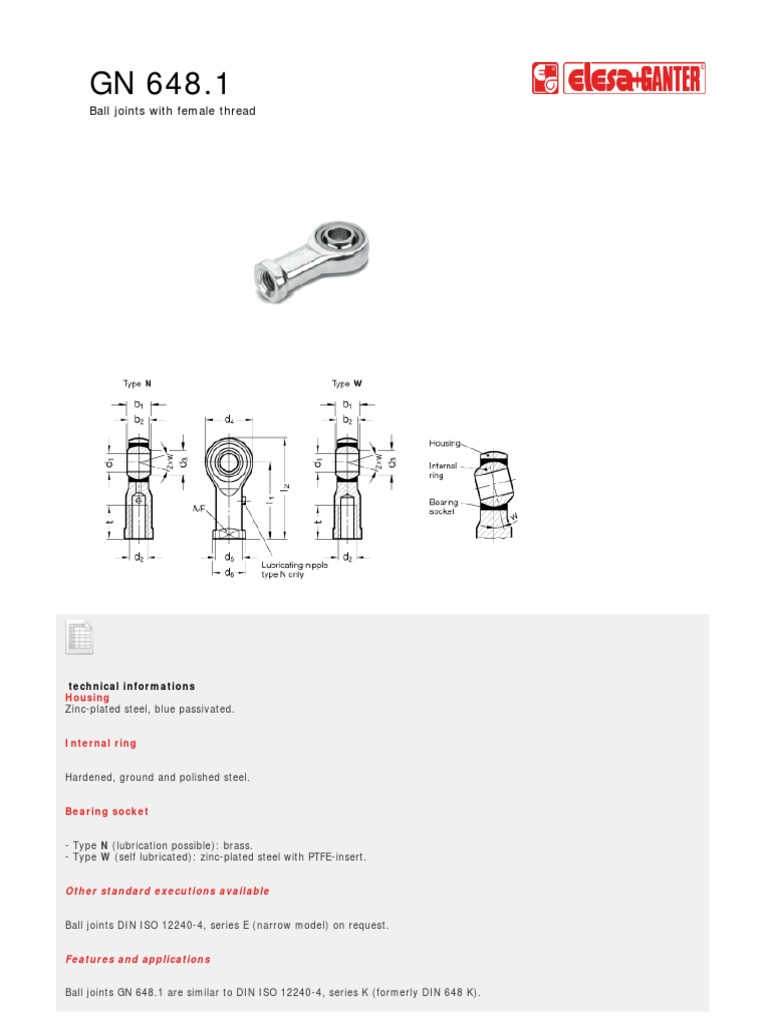 Ball Joints With Female Thread: Technical Informations | PDF