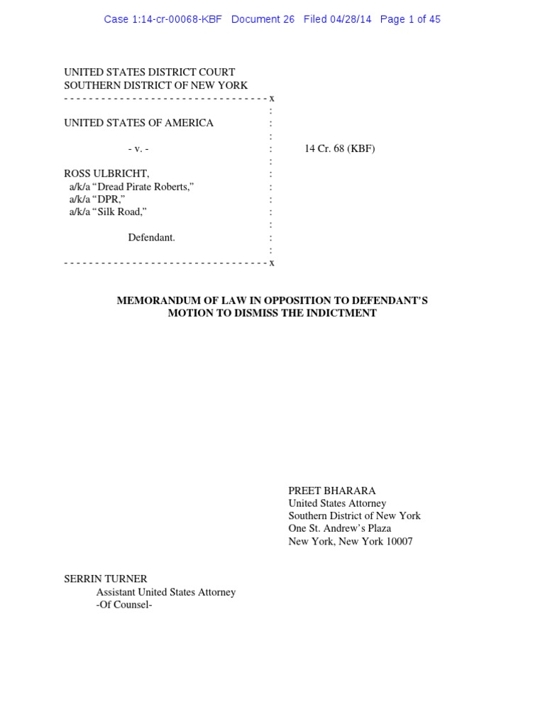 Memorandum of Law in Opposition To Defendant's Motion To Dismiss The Indictment | PDF ...