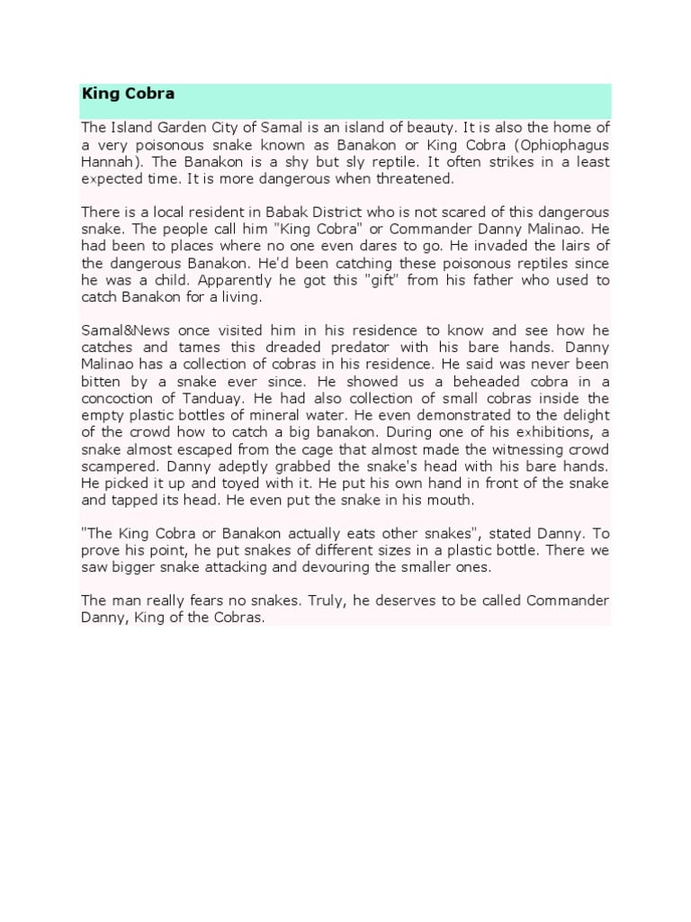 King Cobra | PDF | Snake