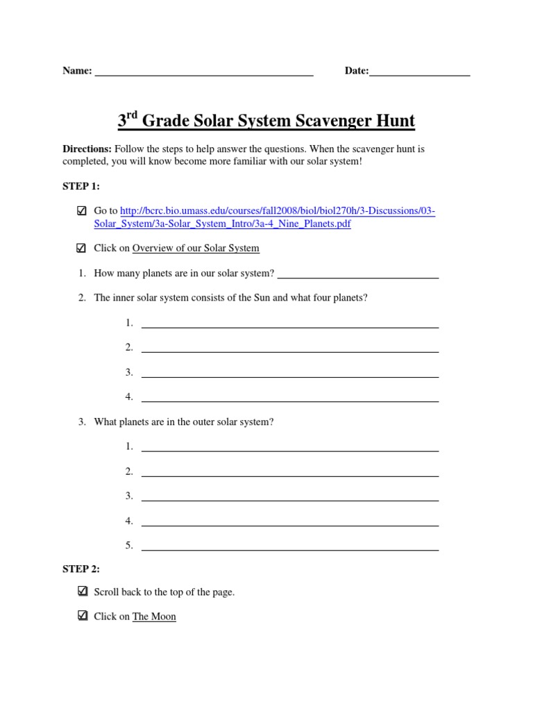 3rd Grade Scavenger Hunt | PDF | Solar System | Pluto
