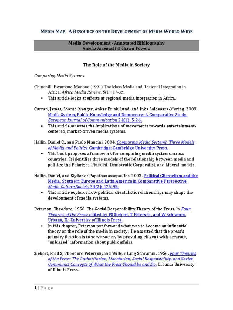 Annotated Bibliography The Media Map Project | PDF | United States ...