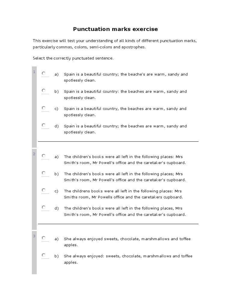 Punctuation Marks Exercise | PDF | Comma | Syntax