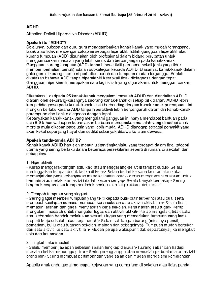 Tanda dan Maksud ADHD pada Kanak-Kanak | PDF | Kesehatan Holistik