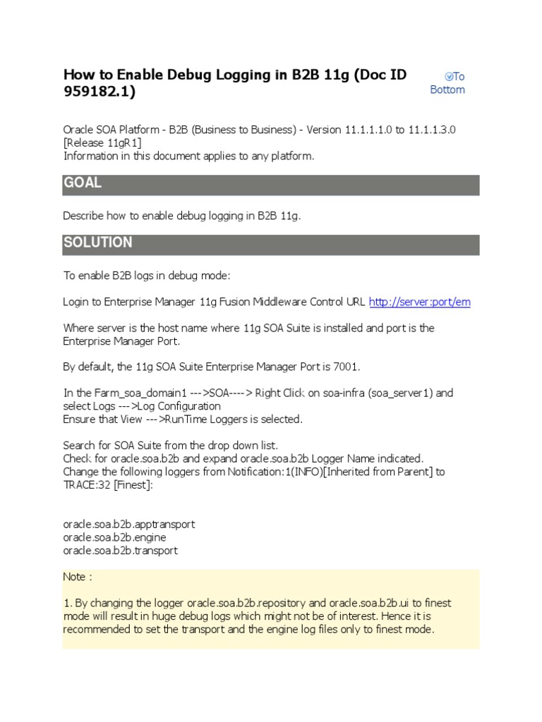 Enable Debug Logging in B2B 11g | PDF | Computers | Technology & Engineering