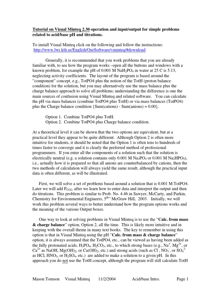 Visual Minteq pH & Titration Guide | PDF | Ph | Titration