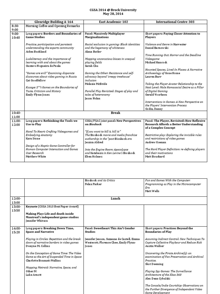 CGSA 2014 Schedule - April 25 | PDF | Video Games | Electronic Games