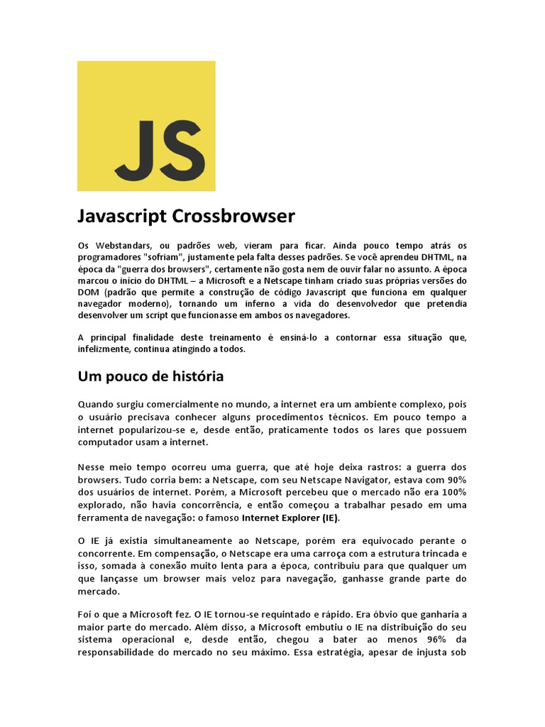 Javascript Crossbrowser | PDF | Modelo de Documento por Objetos (DOM) | Navegador da Web