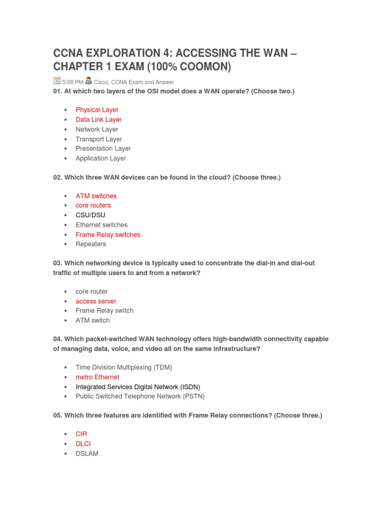 Ccna Exploration 4: Accessing The Wan - Chapter 1 Exam (100% Coomon) | PDF | Asynchronous ...