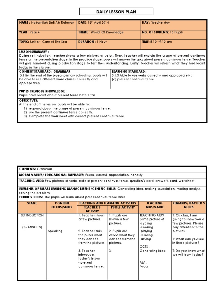 English Grammar (Present Continuos Tense) | PDF | Lesson Plan | Learning