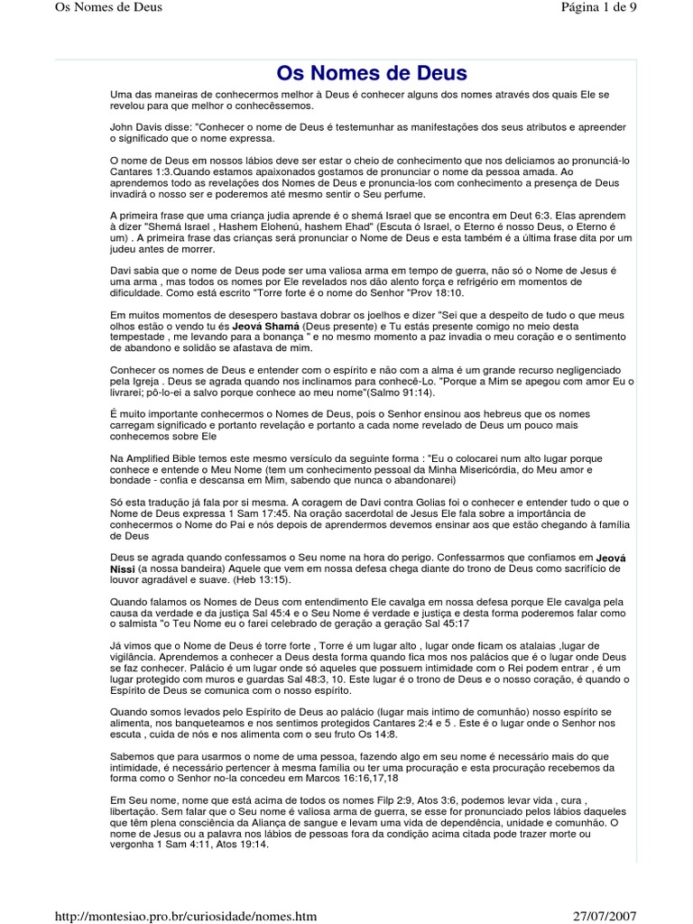 Os Nomes de Deus | PDF | Nomes de Deus | YHWH
