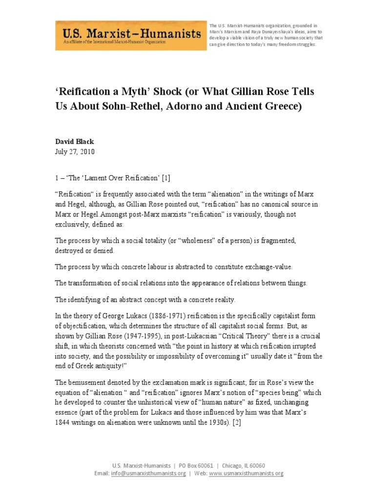 Reification A Myth' Shock (Or What Gillian Rose Tells Us About Sohn ...