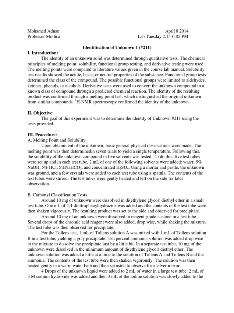 Orgo 2 Lab Report 1 | PDF | Aldehyde | Ketone