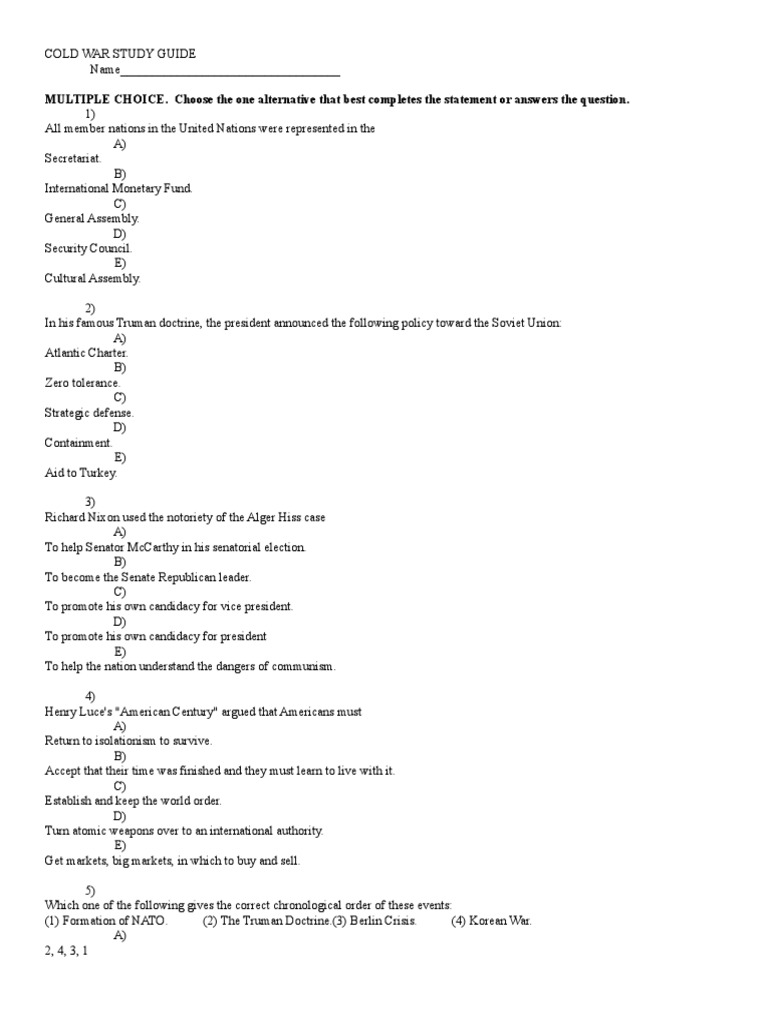 Cold War Study Guide | PDF