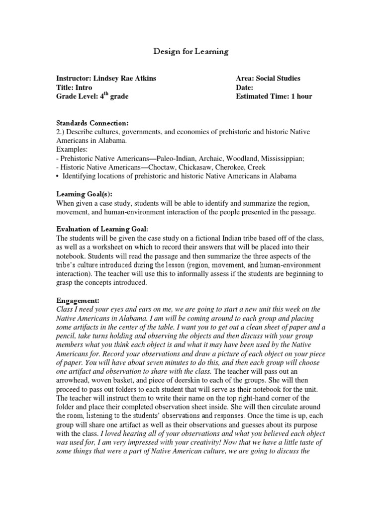 Intro Lesson Plan | PDF | Native Americans In The United States | Muscogee