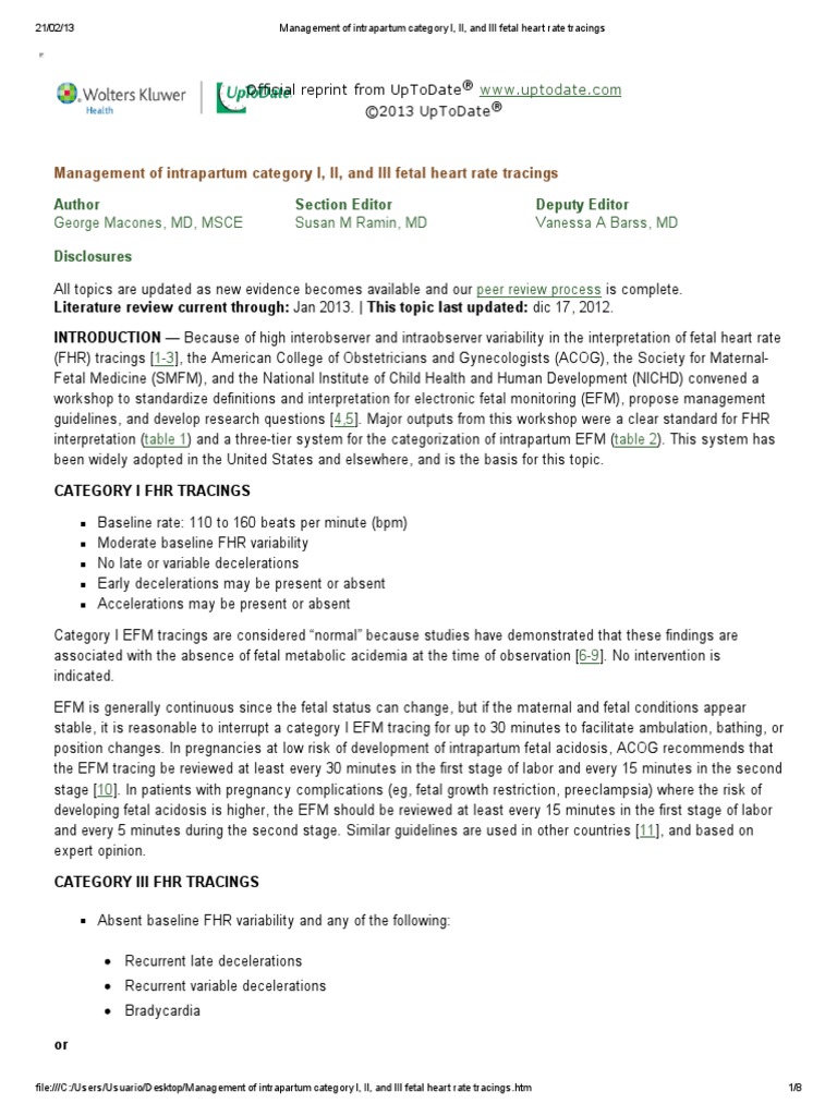 Management of Intrapartum Category I, II, and III Fetal Heart Rate ...