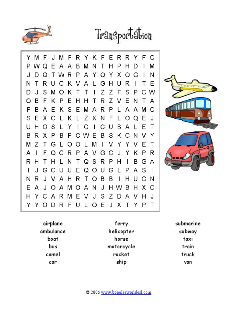 Transportation Wordsearch | PDF