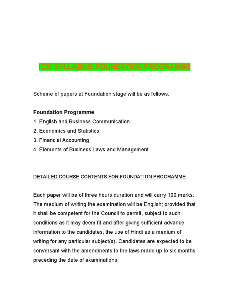 ICSI Foundation Programme Syllabus | PDF | Economic Equilibrium | Economics