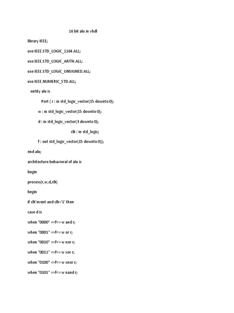 16 Bit Alu in VHDL | PDF | Vhdl | Digital Electronics