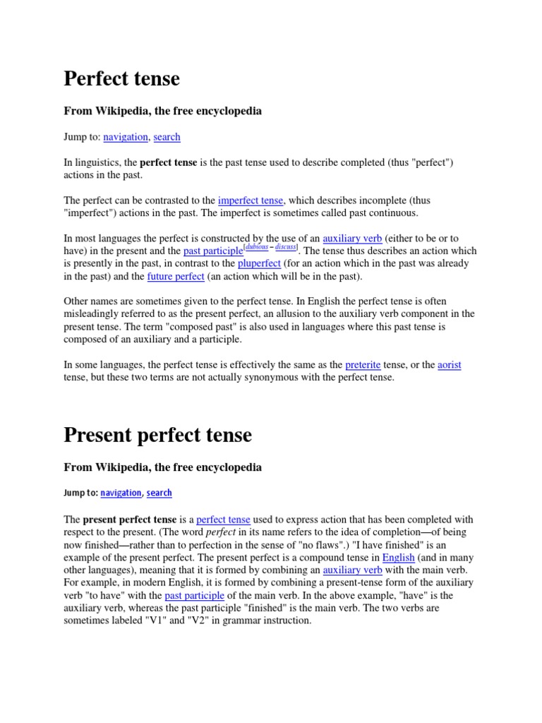 Perfect Tense: From Wikipedia, The Free Encyclopedia | PDF | Perfect ...