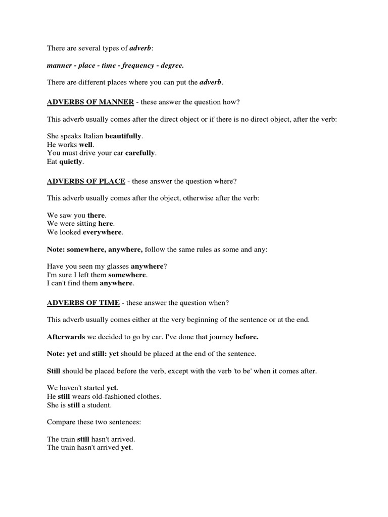 Manner Place Time Frequency Degree Pdf Adverb Verb