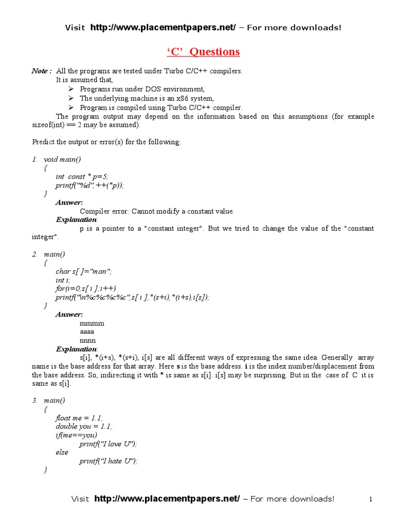 C Aptitude | PDF | Pointer (Computer Programming) | C (Programming Language)