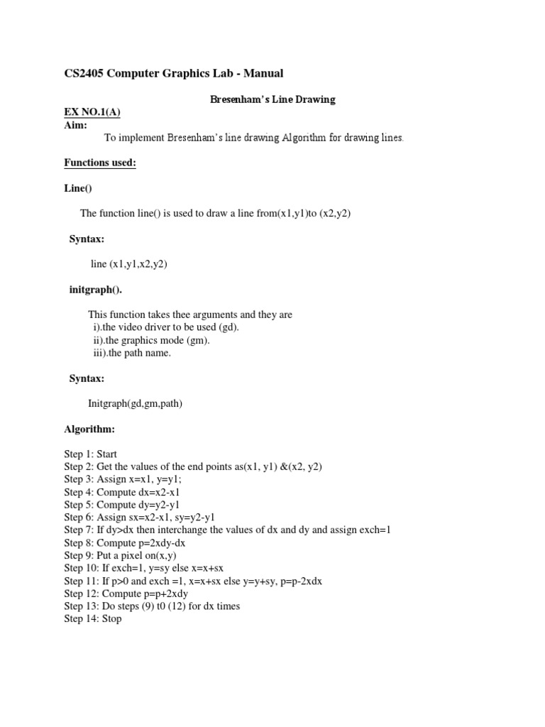 CS2405 Computer Graphics Lab Manual | PDF | 2 D Computer Graphics ...