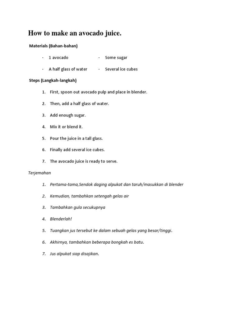 Avocado Juice Recipe Guide | PDF