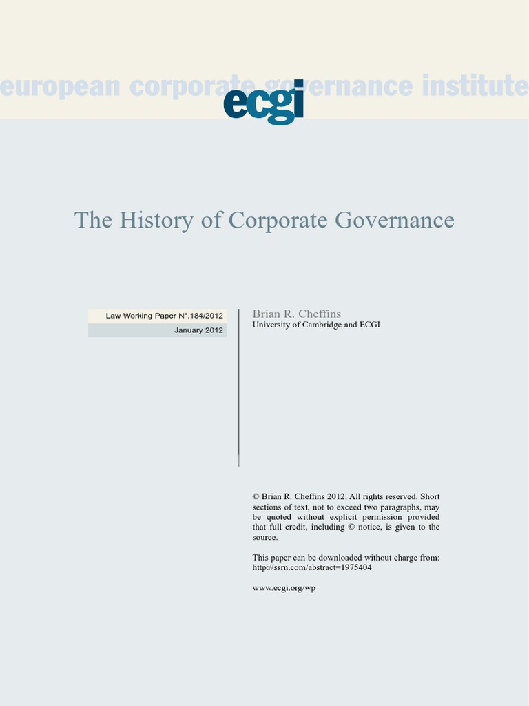 The History of Corporate Governance: Brian R. Cheffins | PDF ...