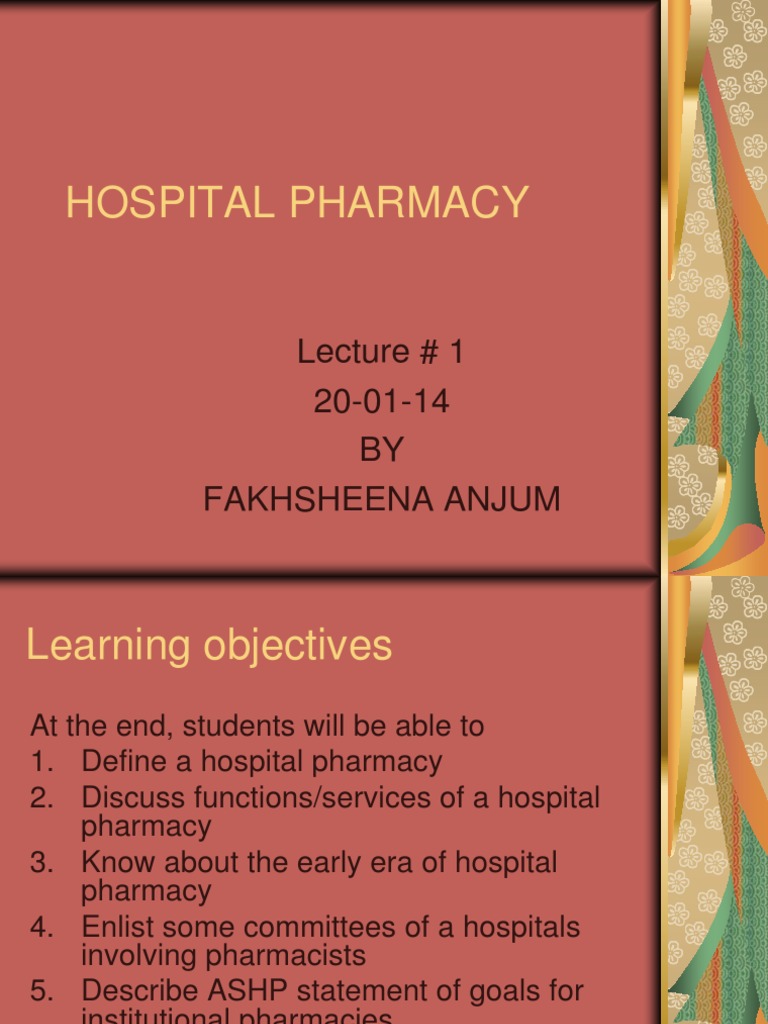 Intro To HOSPITAL Pharmacy | PDF | Pharmacy | Pharmaceutical Drug