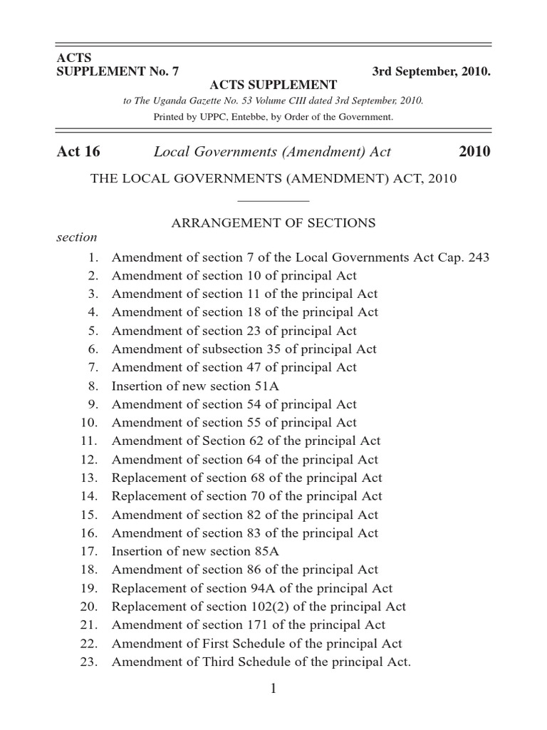 Uganda Local Governments (Amendments) Act, 2010 | PDF | Member Of ...