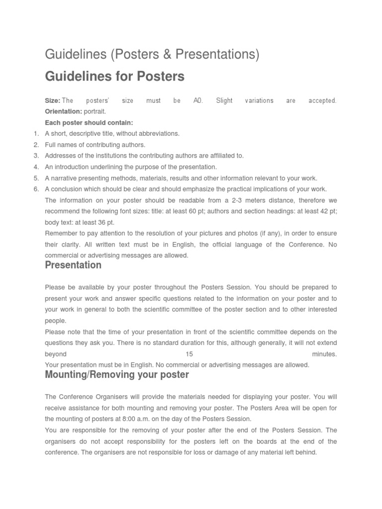 Guidelines Poster Presentation | PDF | Poster | Computer File