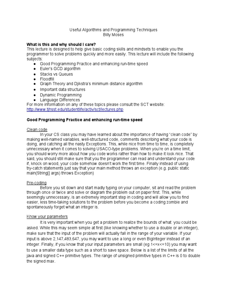 Useful Algorithms and Programming Technique | PDF | Areas Of Computer ...