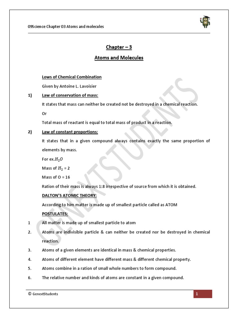 Atoms and Molecules | PDF | Mole (Unit) | Molecules