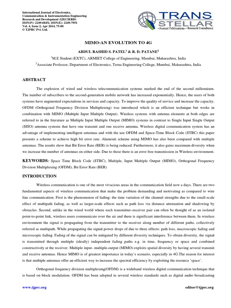 ECE - MIMO-An Evolution - Abdul Rashid | PDF | Orthogonal Frequency Division Multiplexing | Mimo