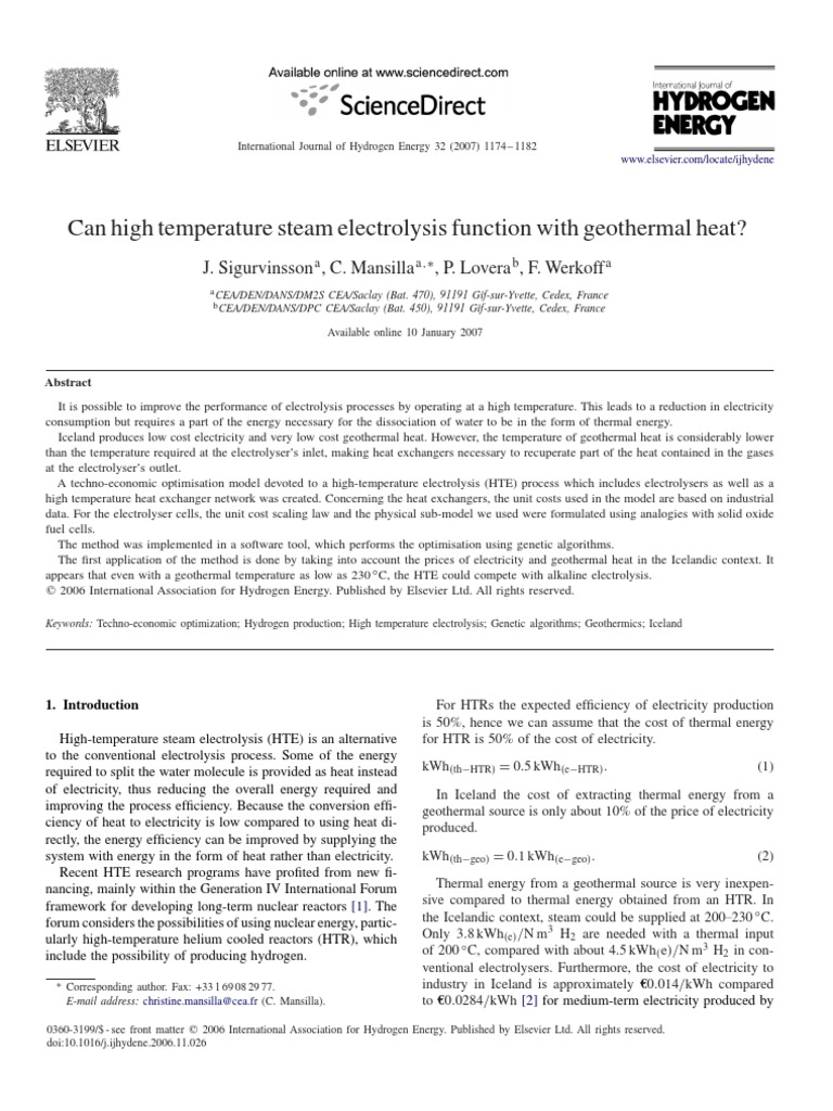 Can High Temperature Steam Electrolysis Function With Geothermal Heat ...