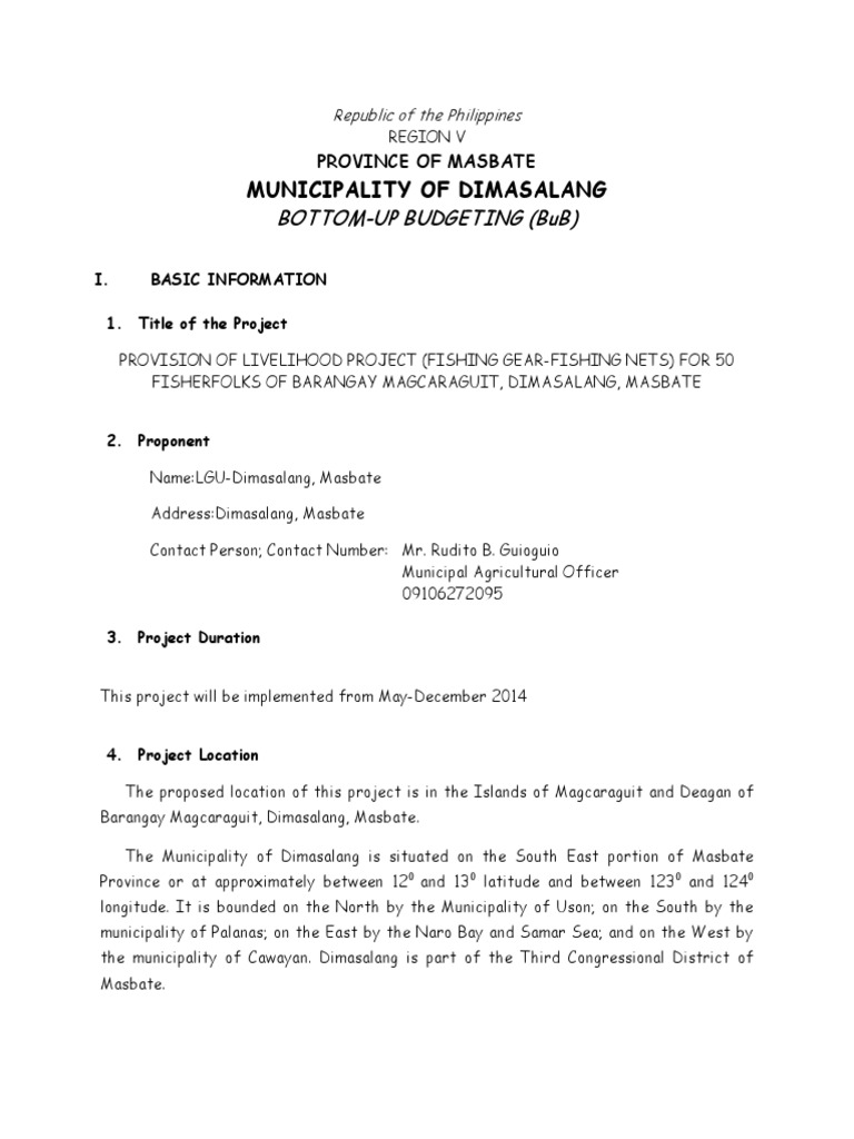 Bub Livelihood Project 2014 Da Region Form | PDF | Business