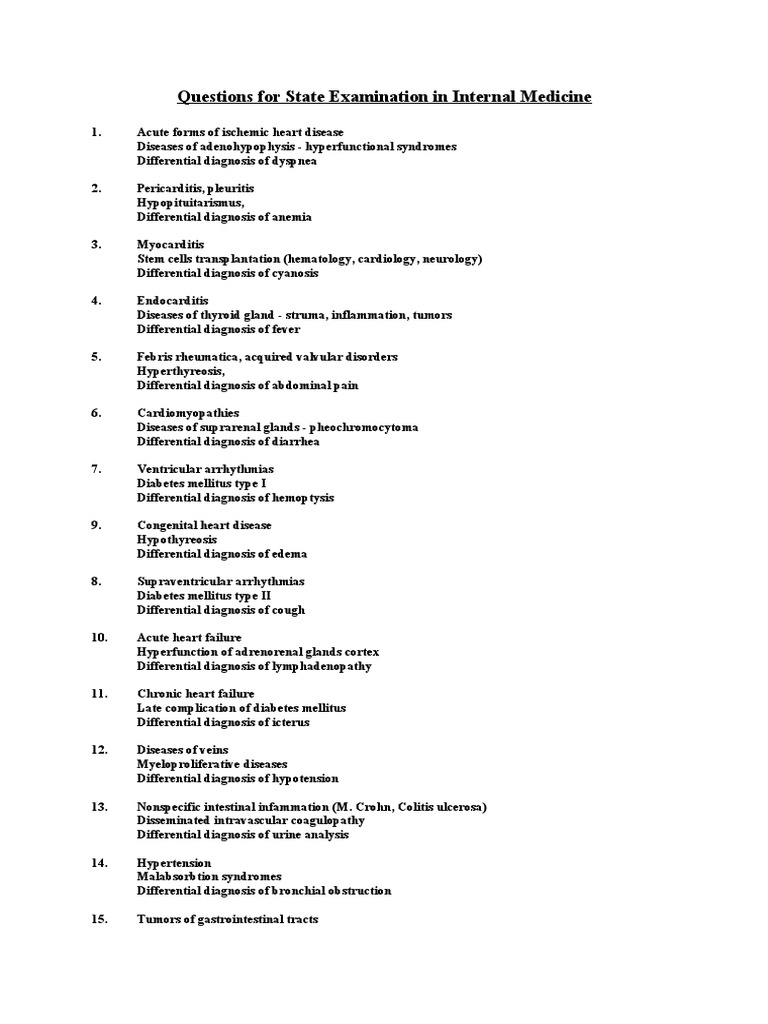 Internal Medicine State Exam Questions | PDF