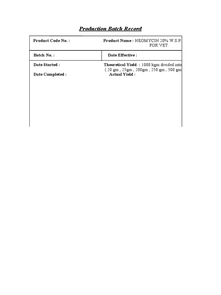 Production Batch Record | PDF