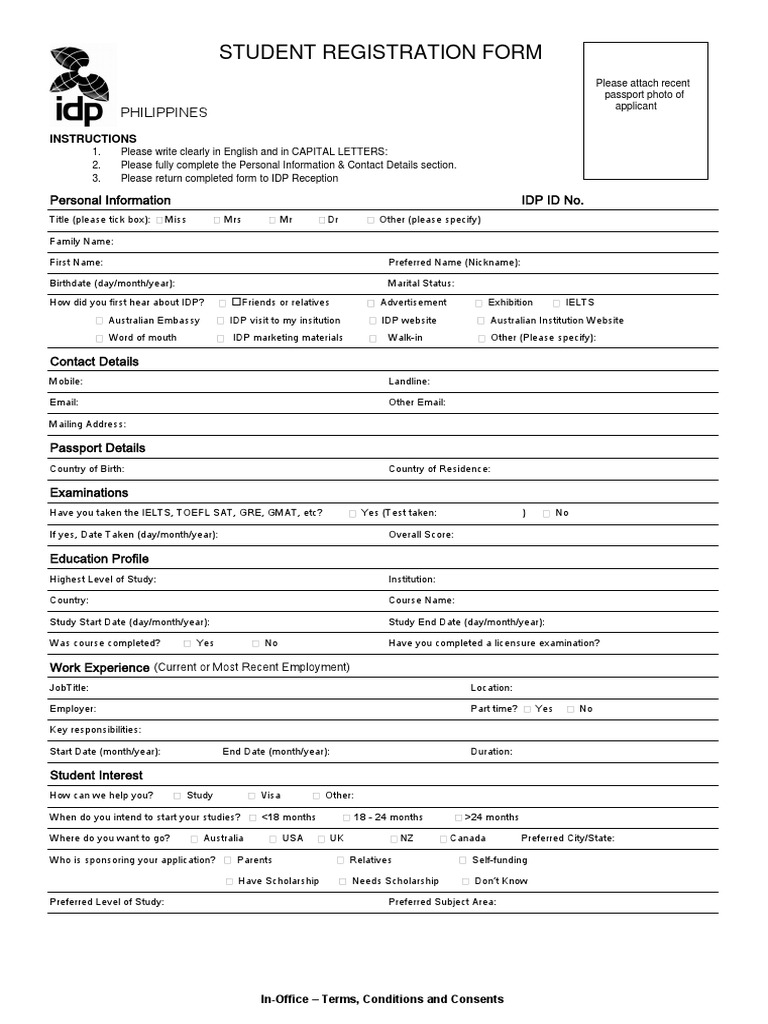 Student Registration Form for IDP | PDF | Privacy | Personally ...