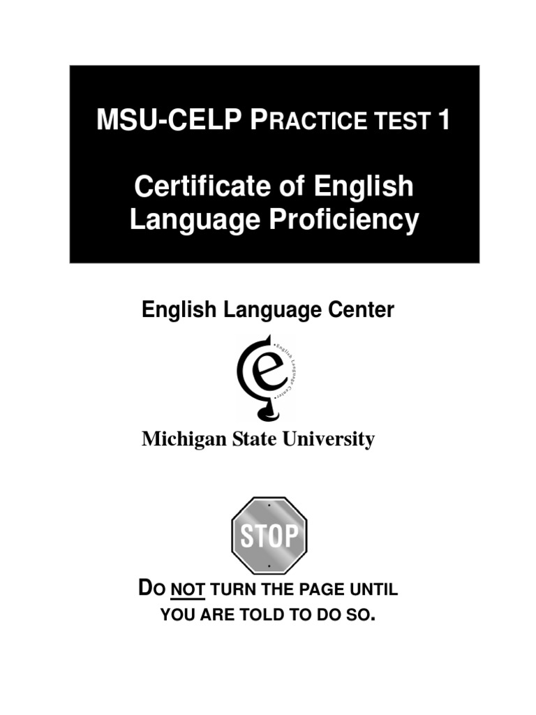 Msu-Celp P 1 Certificate of English Language Proficiency: Ractice Test ...