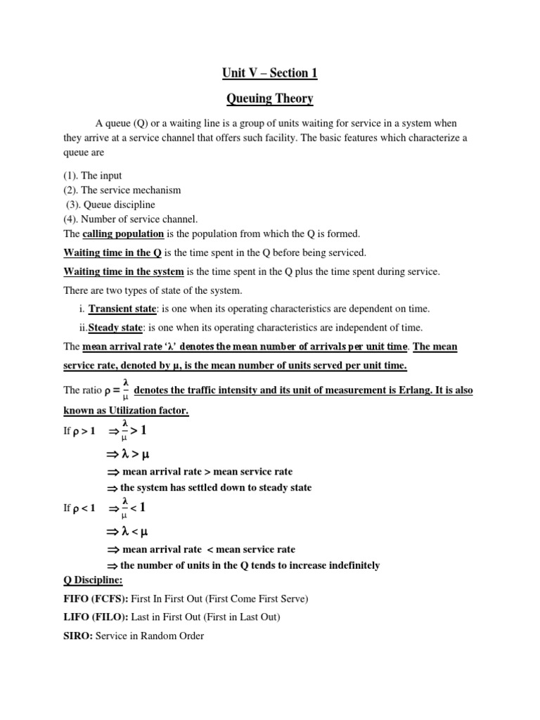 Unit V - Section 1 Queuing Theory | PDF | Performance Management | Probability And Statistics