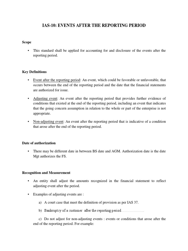 Ias-10: Events After The Reporting Period: Scope | PDF | Going Concern ...